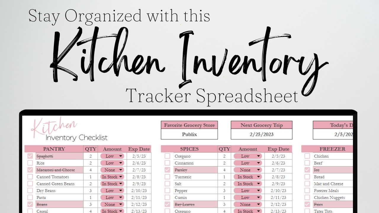 Kitchen Inventory Management Excel Spreadsheet, Kitchen Inventory System Template, Organization