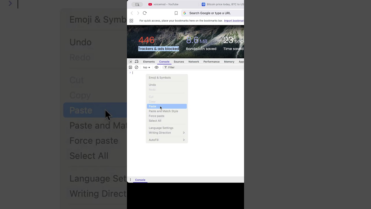 How to enable js console copy paste