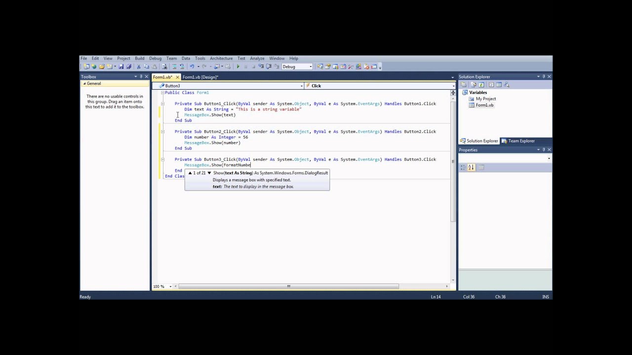 Variables In Visual Basic 2010
