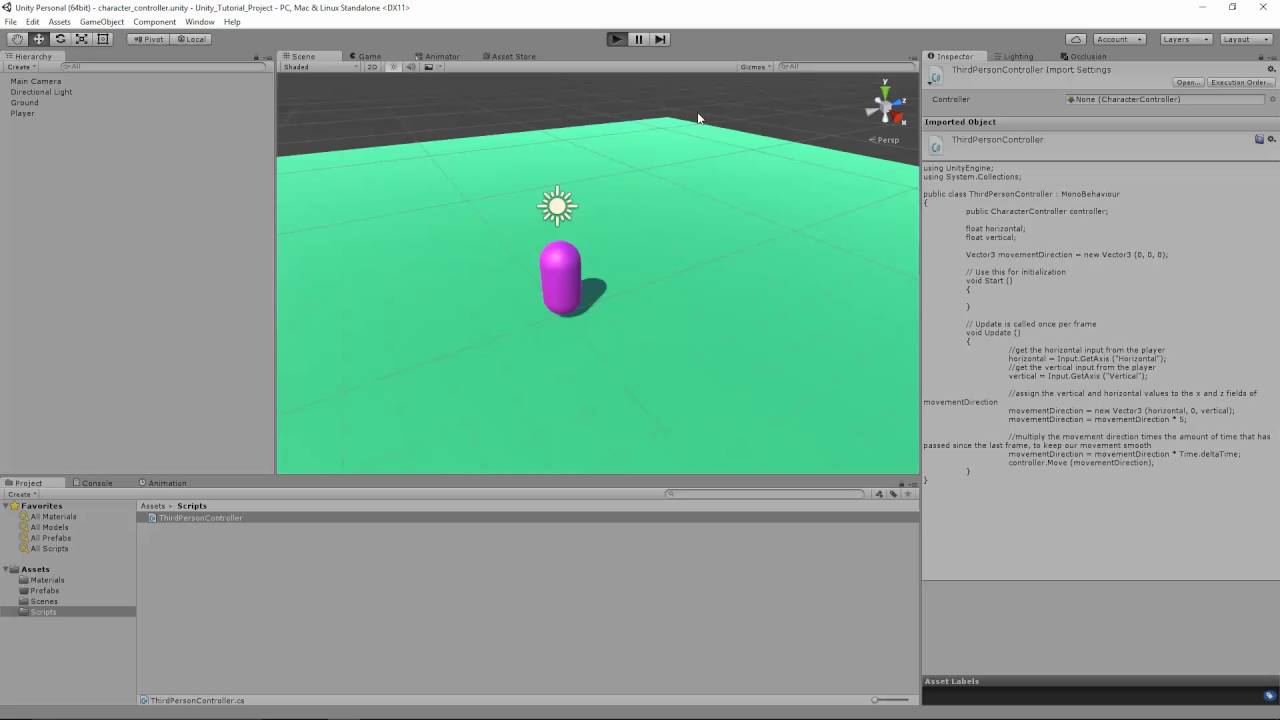 Unity Tutorial 1.1 Character Controller - Third Person Platformer