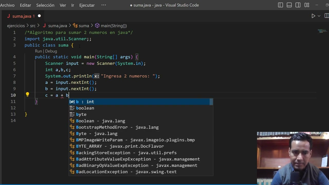 Programa para sumar dos numeros en java