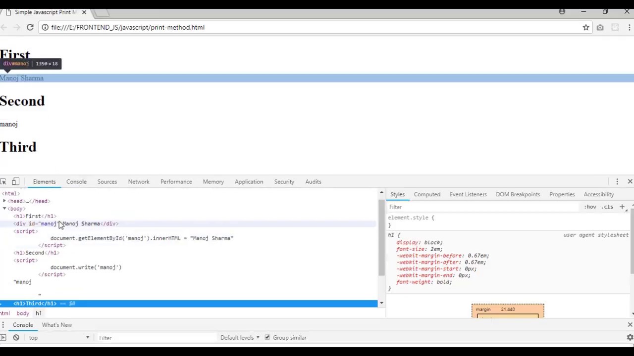 How to Simple Print Javascript  Method / Output