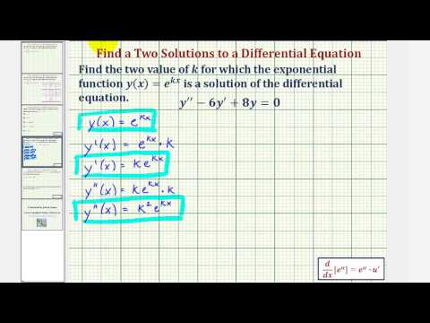 Ex: Find Two Exponential Function Solutions to a Differential Equation | Math Help from ...