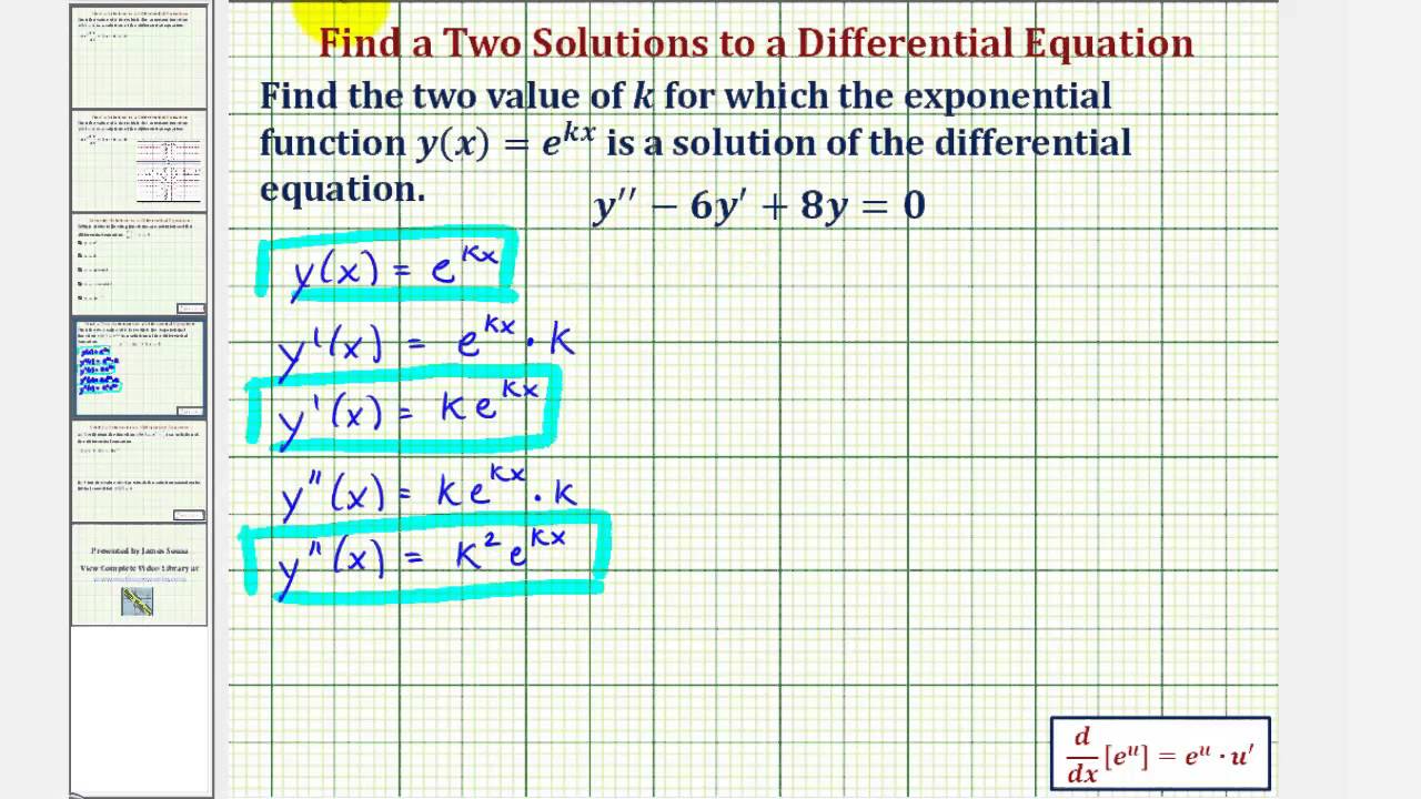 Ex: Find Two Exponential Function Solutions to a Differential Equation