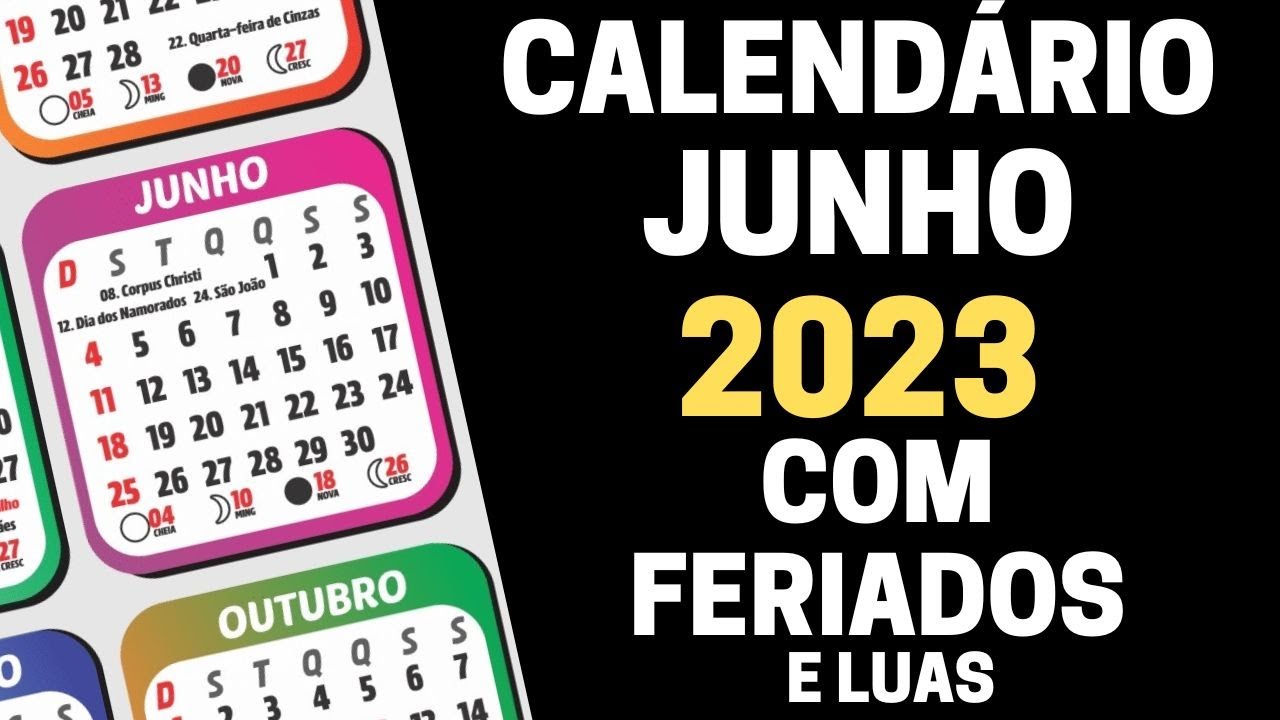 CALENDÁRIO JUNHO 2023 COM FERIADOS E LUAS DE JUNHO