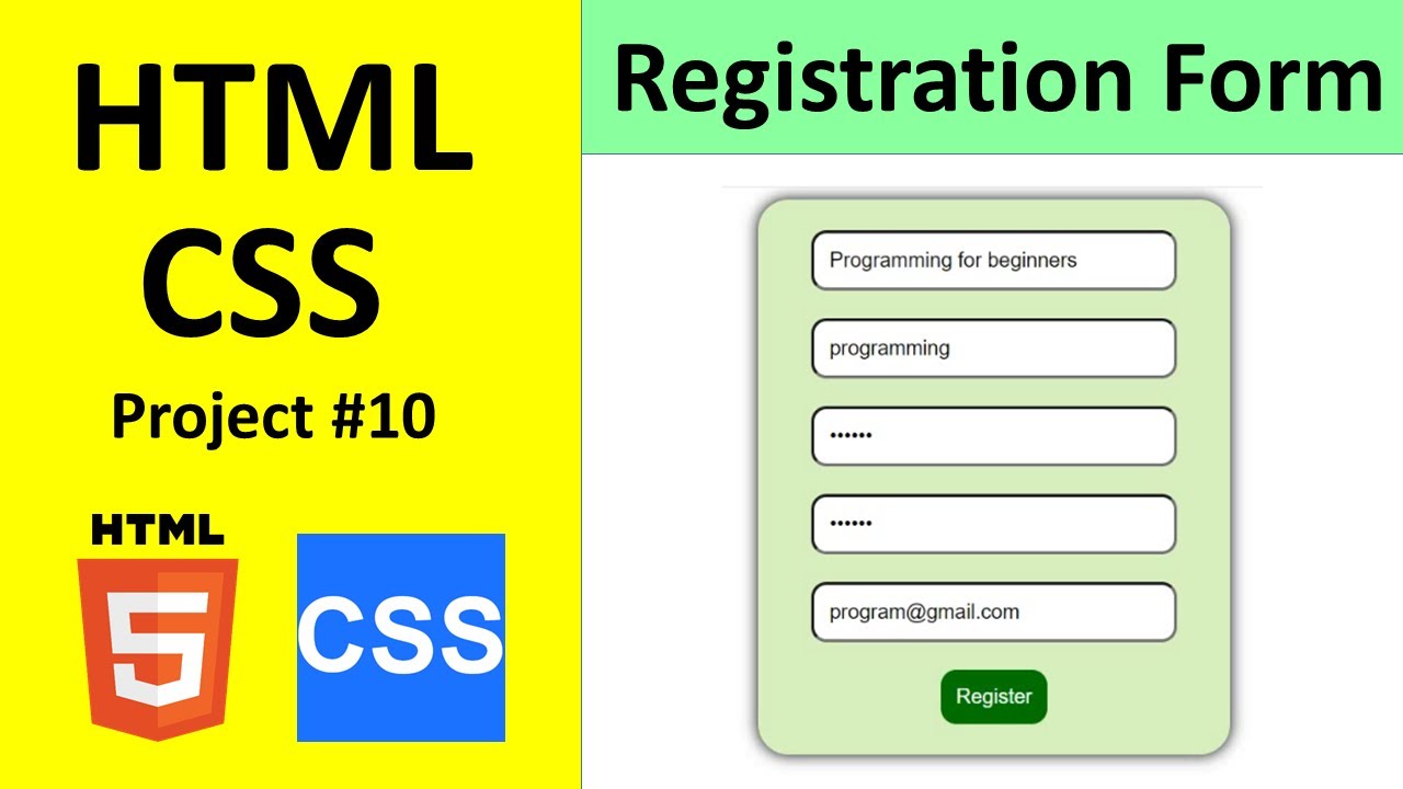 HTML CSS Project 10 - Simple Registration Form in HTML & CSS
