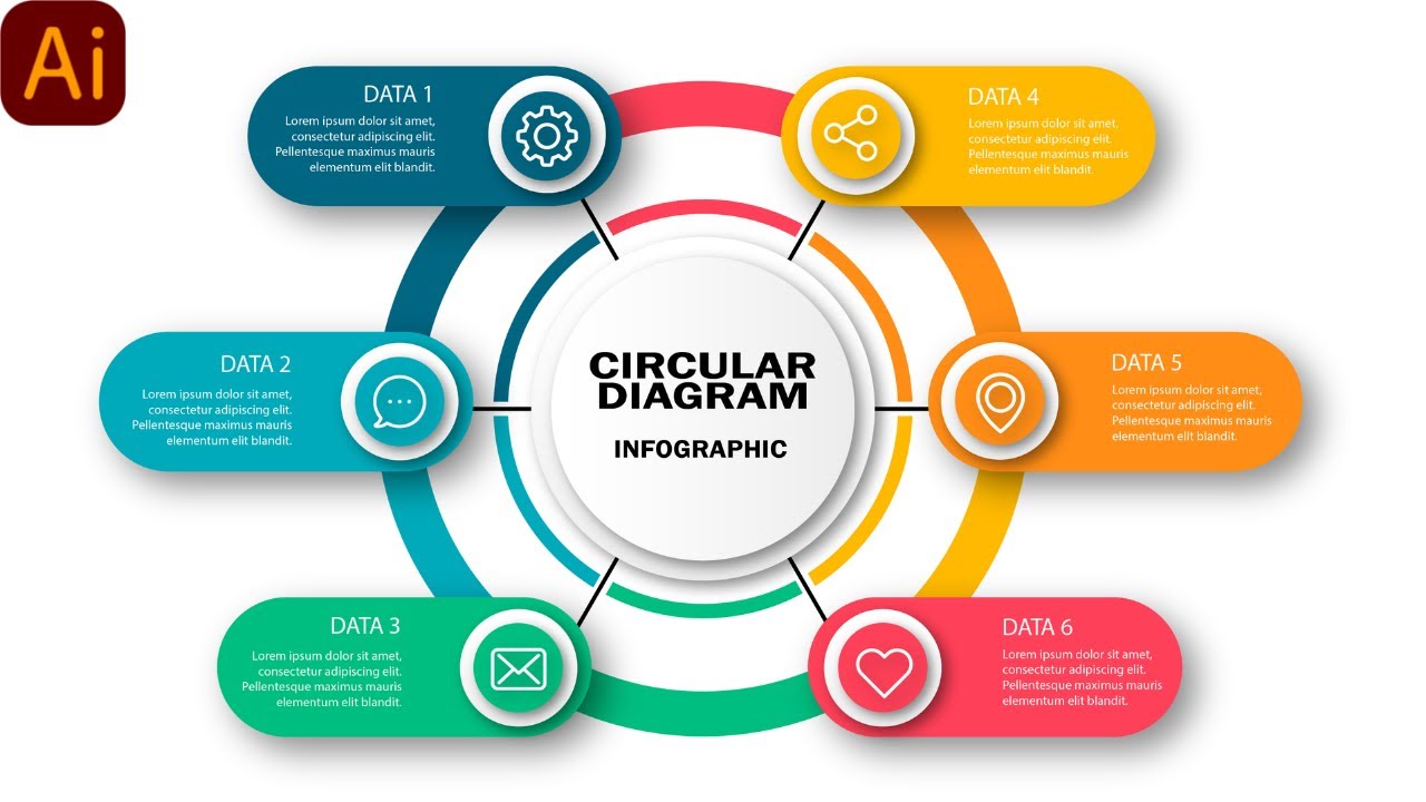 How To Create Flat Circular diagram Infographic design in Illustrator Tutorial