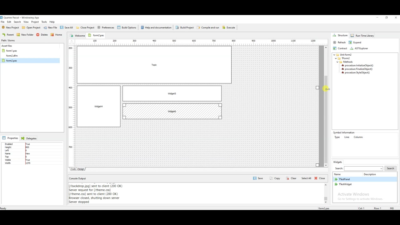 Early Form designer for Quartex Pascal