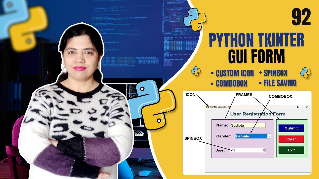 Python Tkinter GUI Form with Custom Icon, Combobox, Spinbox & File Saving - Tutorial #92
