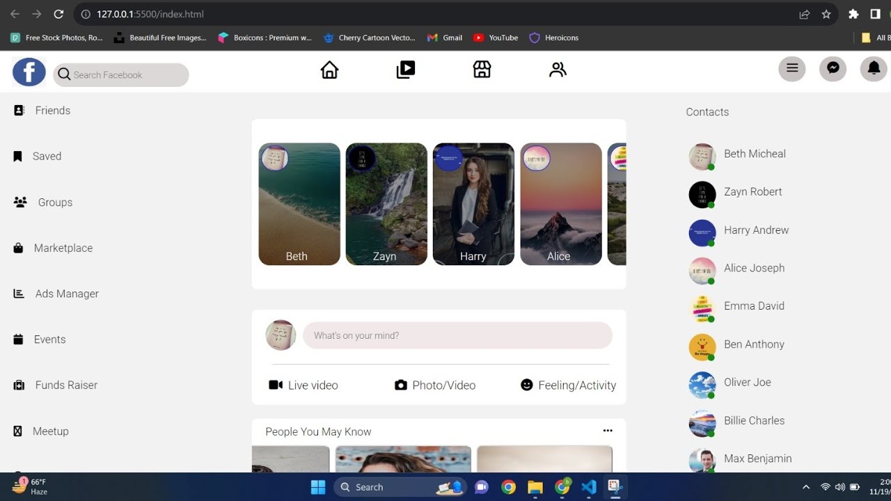 Responsive Facebook clone using html, css and javascript