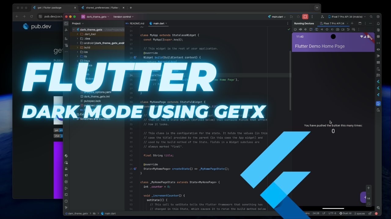 Flutter Dark Mode - How to Implement it Using GetX Package | Flutter Tutorial