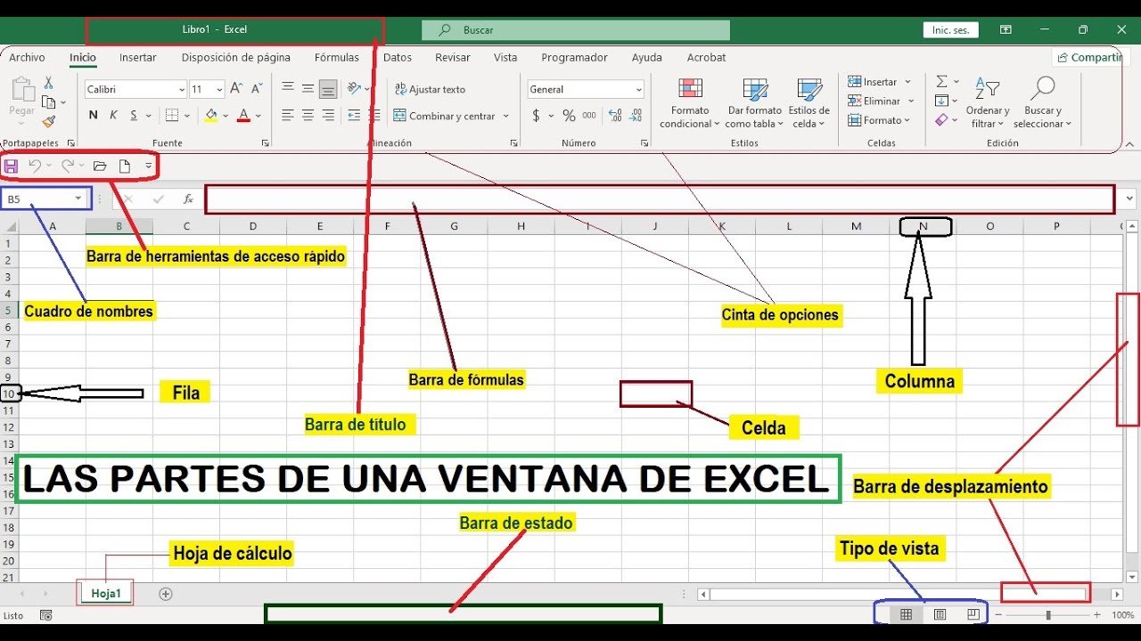 Parts of an Excel window. Learn from scratch. Basic Excel.