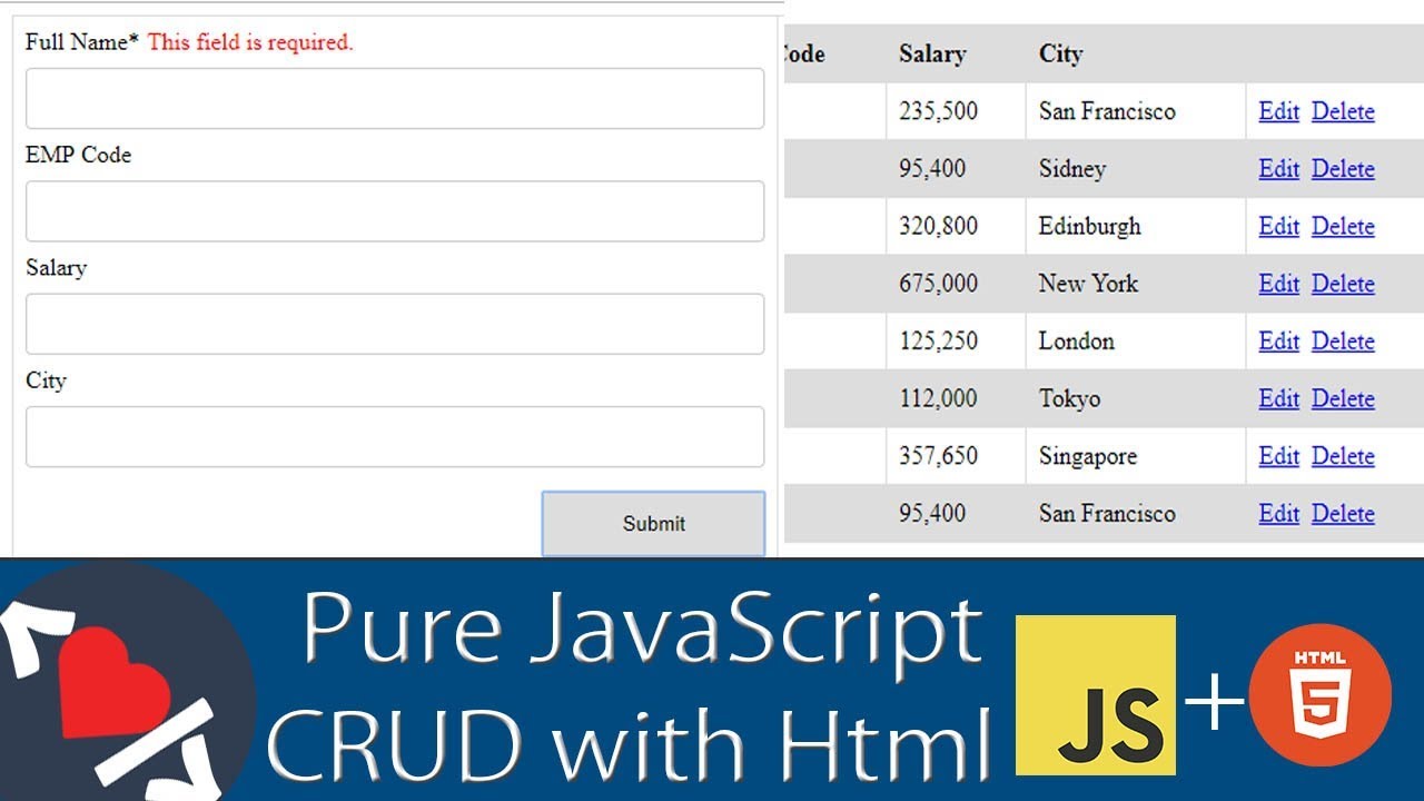Pure JavaScript CRUD Operations with Html