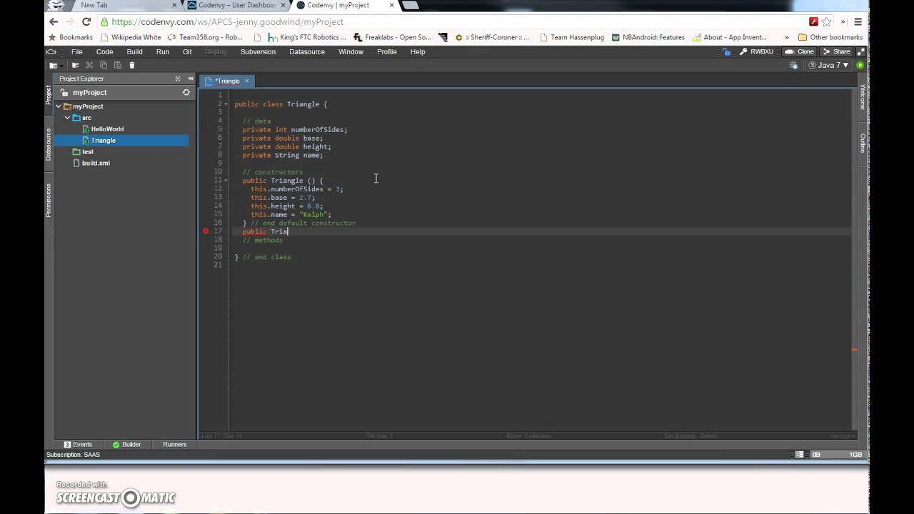 Writing a simple Java Class in Codenvy
