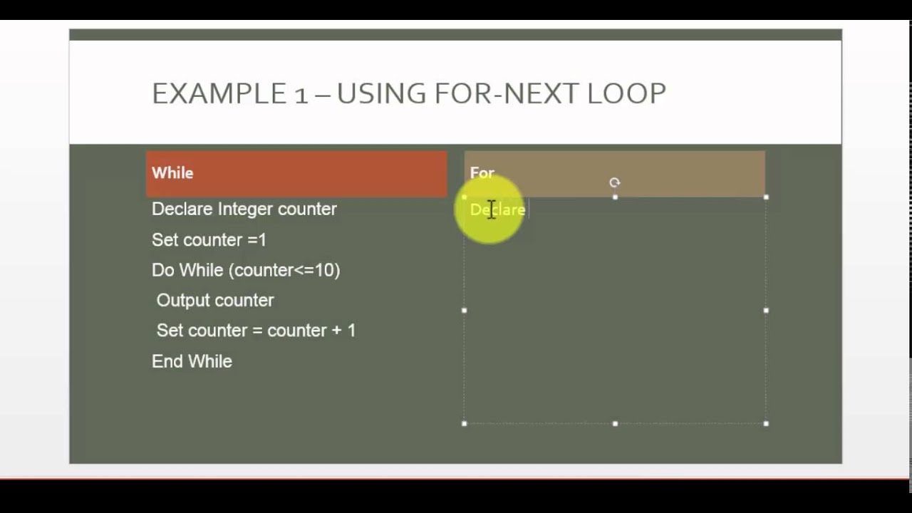 Visual Basic - For Loop - Pseudocode