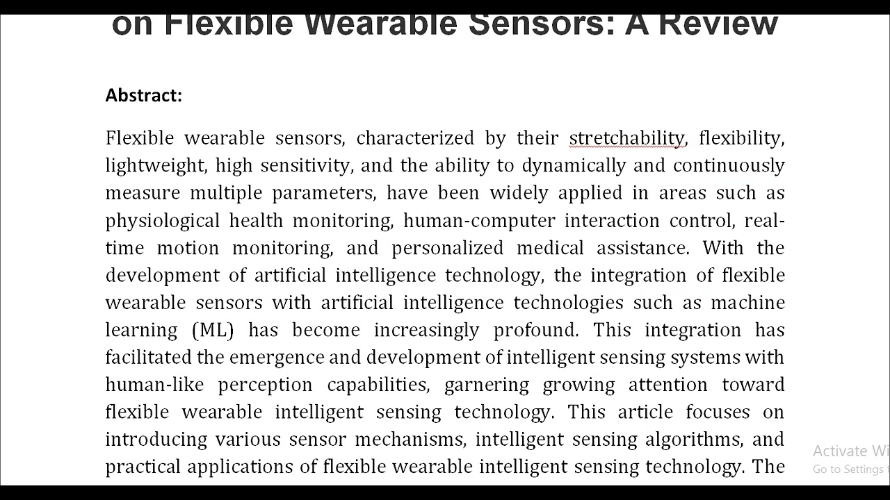 Intelligent Sensing Technologies Based on Flexible Wearable Sensors  A Review