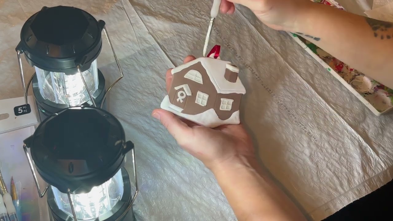 Painting a Ceramic Gingerbread House Ornament | Satisfying Christmas Timelapse