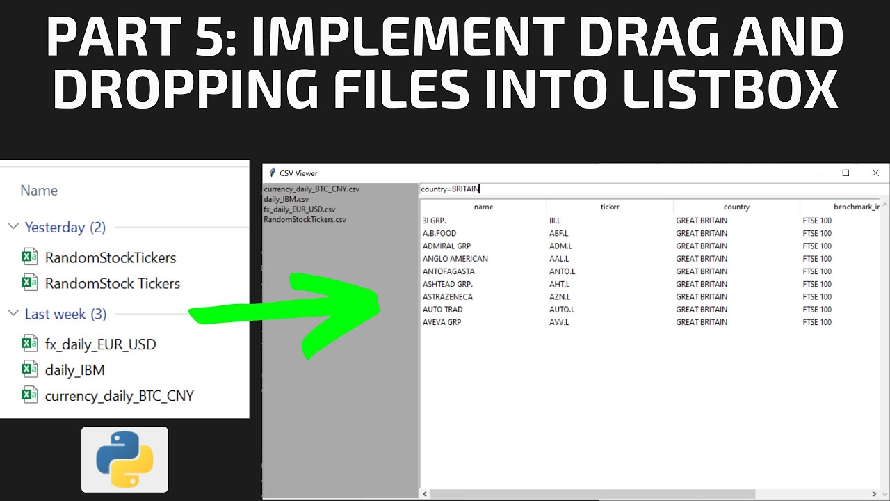 Python GUI (Tkinter) Tutorial: CSV/DataFrame Viewer - Part 5 - Drag & Drop Files Into Listbox