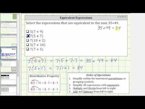 Determine Equivalent Expressions Using the Distributive Property and ...
