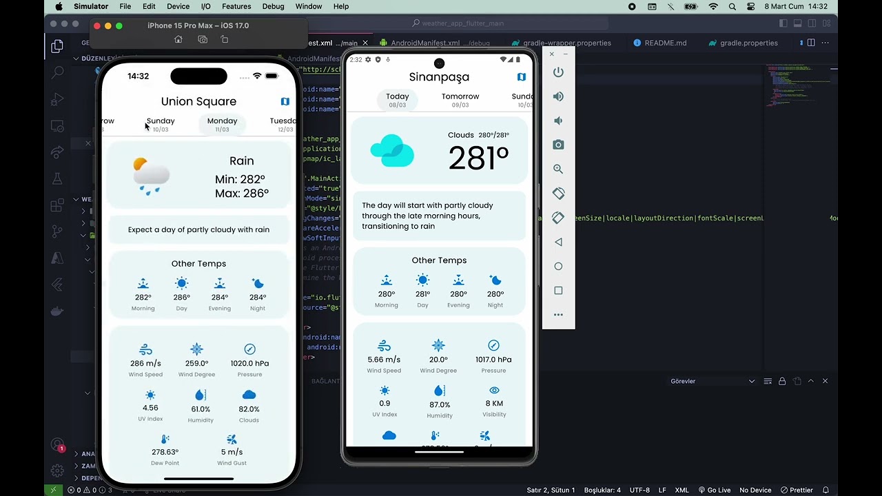 A Flutter Weather App leverages the OpenWeatherMap API to fetch real-time weather data
