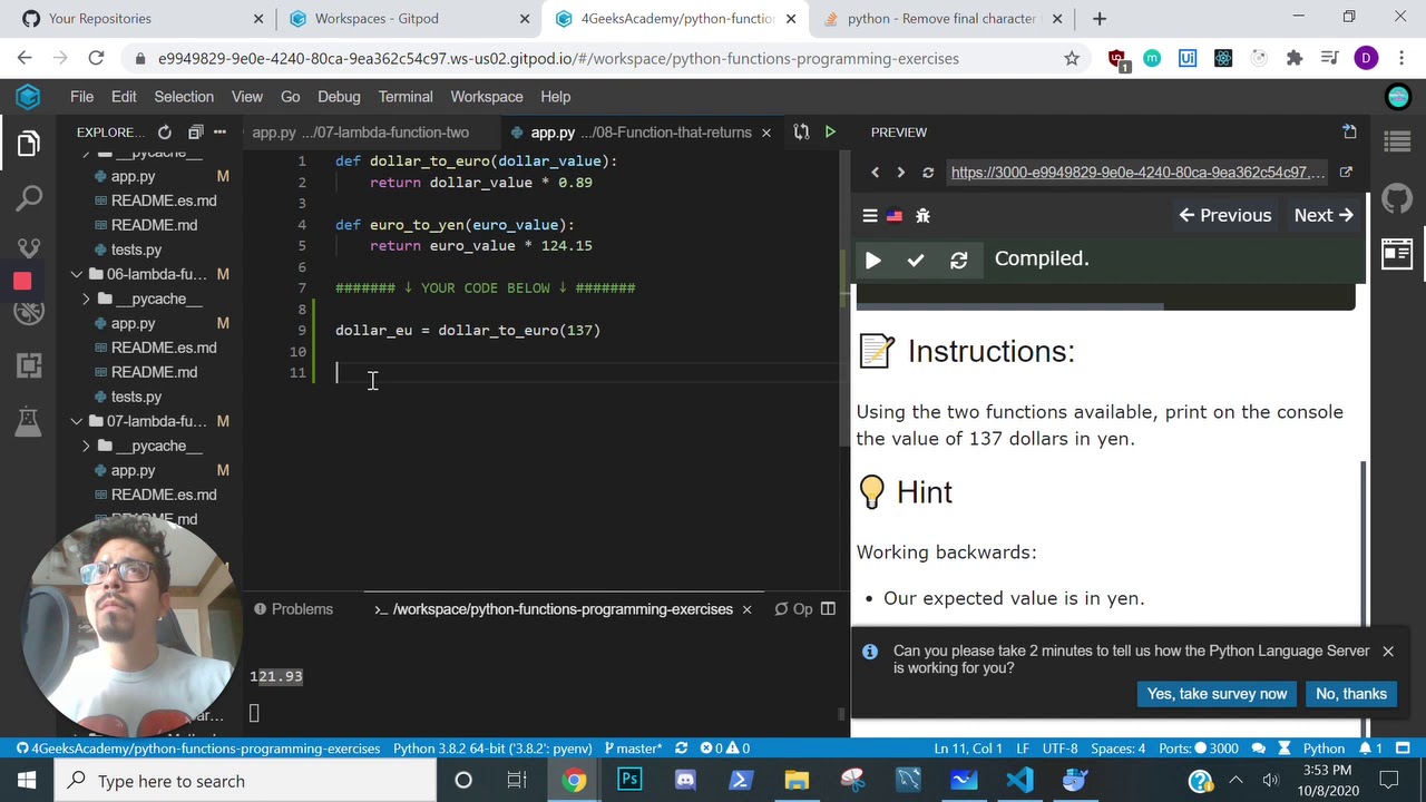 #8 Python Beginner Exercise Series- return keyword in our Functions  -4Geeks Academy-