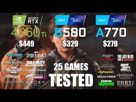 RTX 4060Ti 8GB vs ARC A770 16GB vs ARC B580 12GB | R9 - 7950X3D | 1080p - 25 Games Tested