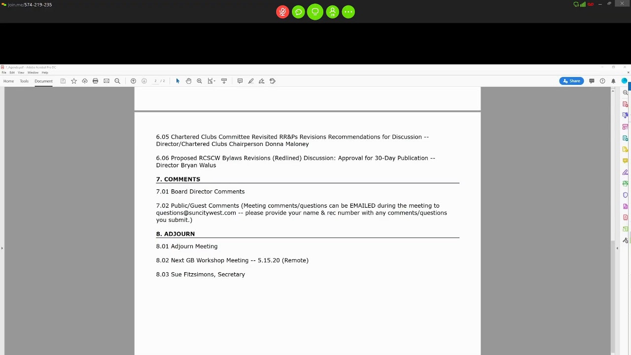 RCSCW Governing Board Workshop - May 8, 2020