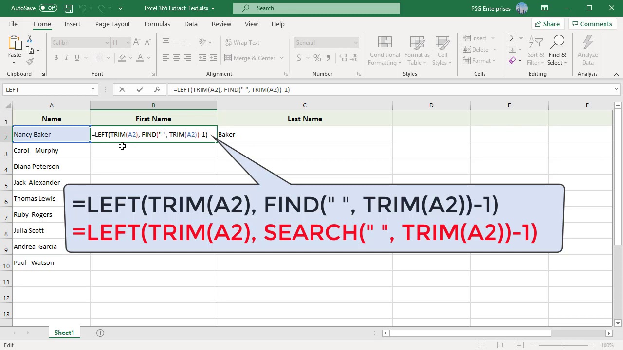 How to Extract Text Before or After a Specific Character in a String in Excel - Office 365