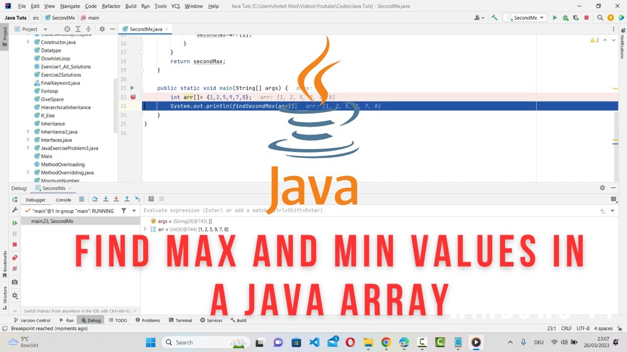 Find Max and Min Values in a Java Array