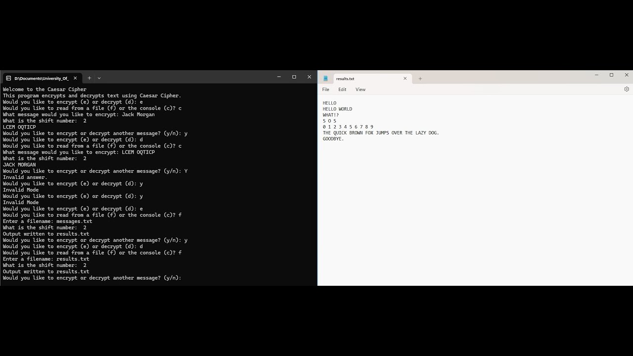 Caesar Cipher Python Program - Encrypt and Decrypt Text from Console and Files