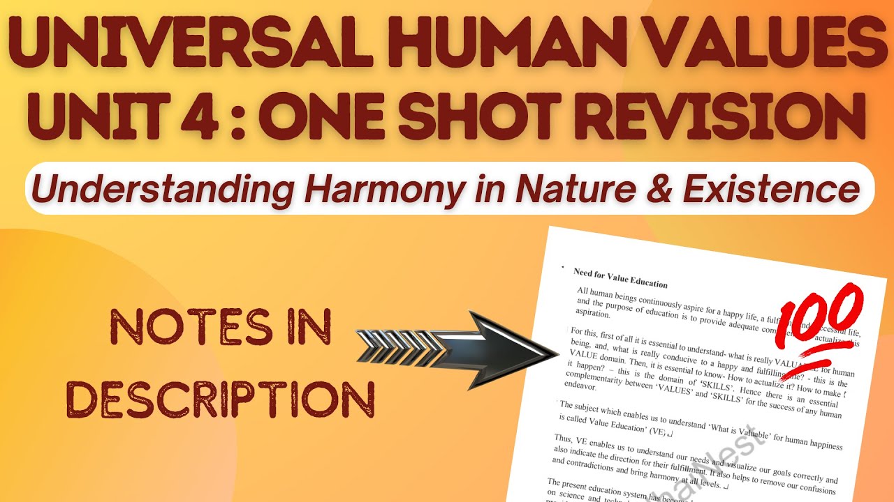 UHV UNIT 4:ONE SHOT | Harmony in Nature and Existence | Universal Human Values & Professional Ethics
