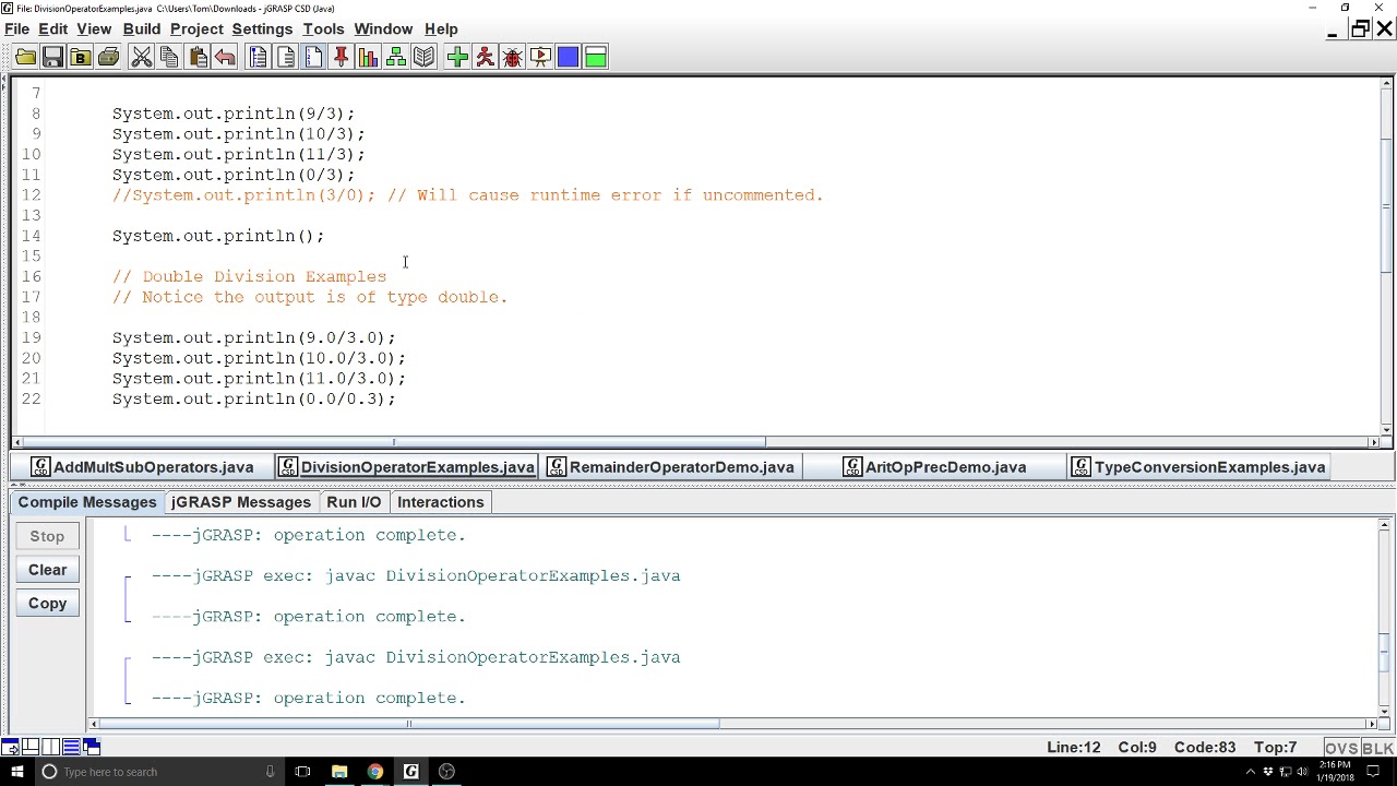 The Division Operator in Java