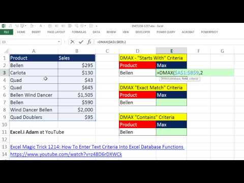 Excel Magic Trick 1217: D Functions: Text Criteria: “Starts With”, “Exact” and “Contains”