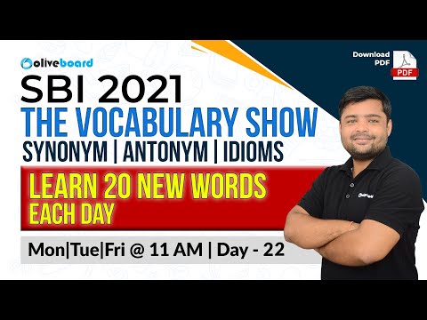 THE VOCABULARY SHOW | Day - 22 | Learn 20 New Words Each Day | synonym antonym idioms |pdf available