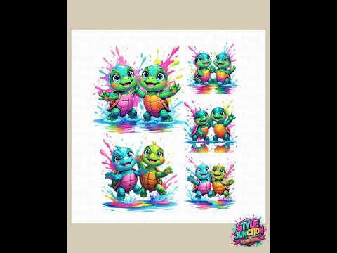Colorful Baby Sea Turtle Clipart Bundle of 5 Cute Transparent PNGs