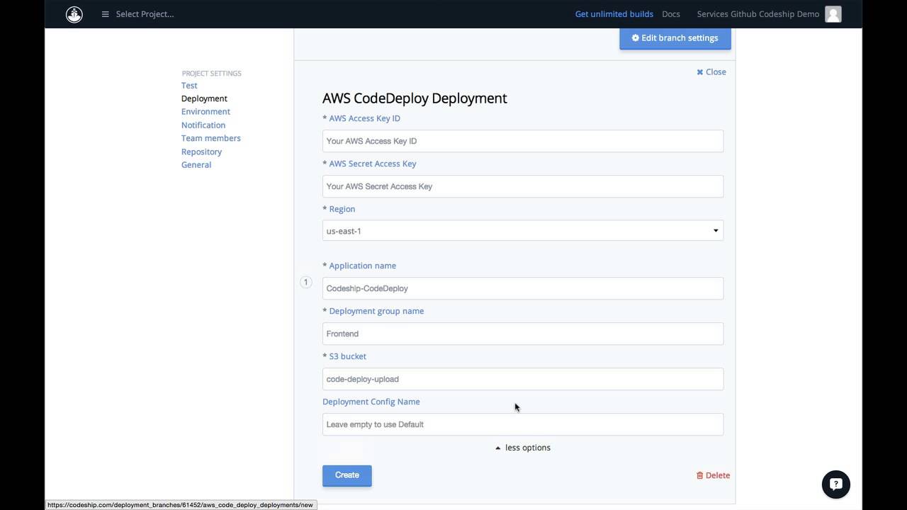 Codeship AWS CodeDeploy integration
