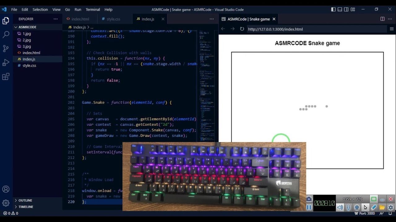 ASMR Programming - Snake Game with javascript - No Talking