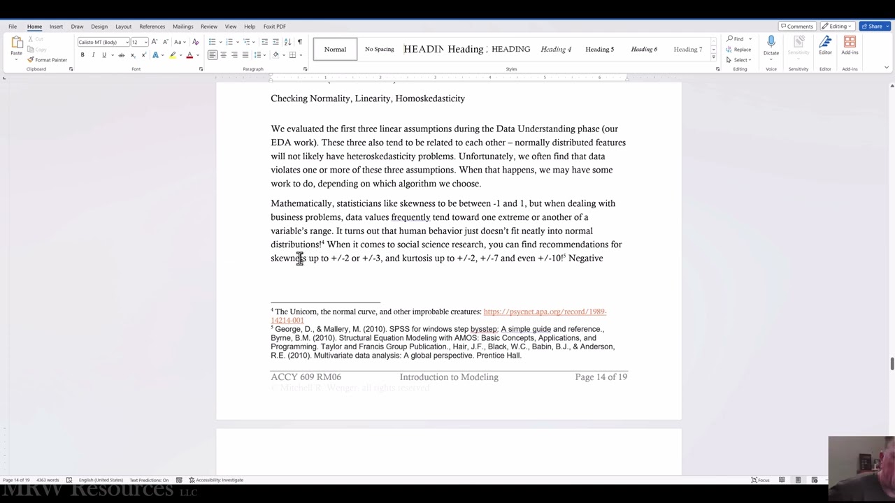MLR Excel Dealing with Skewness & Kurtosis