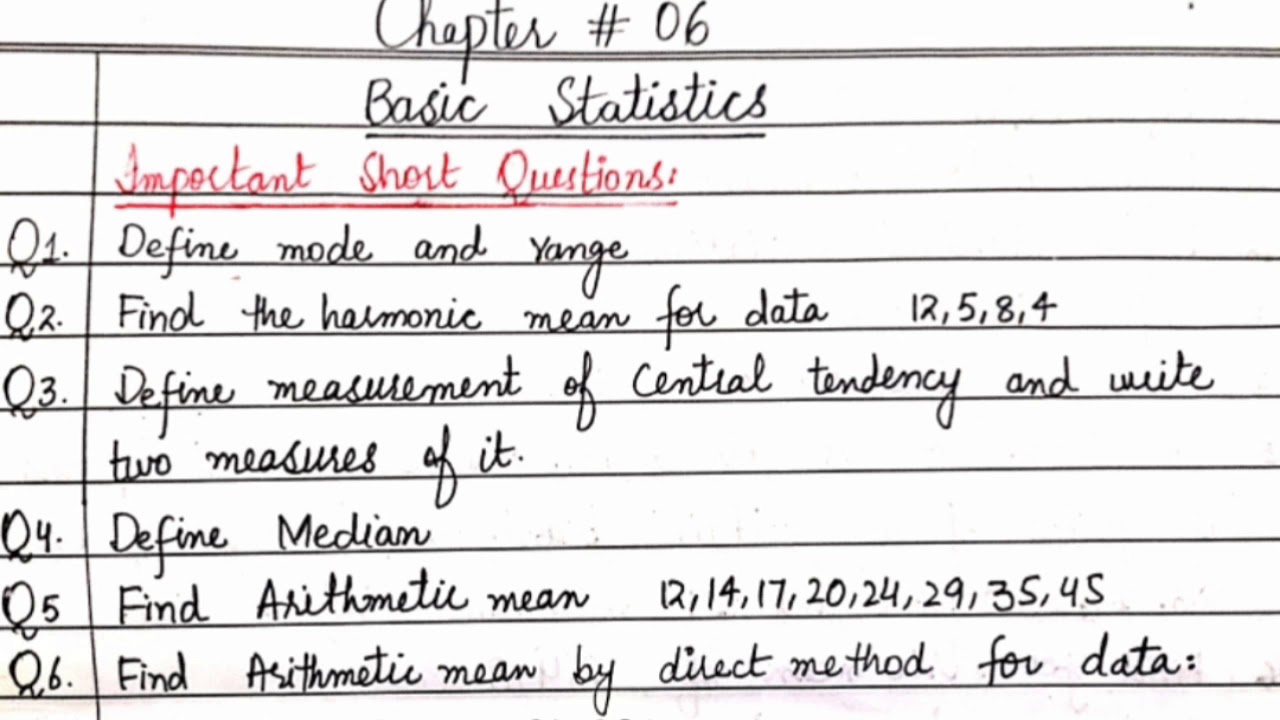 Class 10 (( Chapter 6)) Basic Statistics