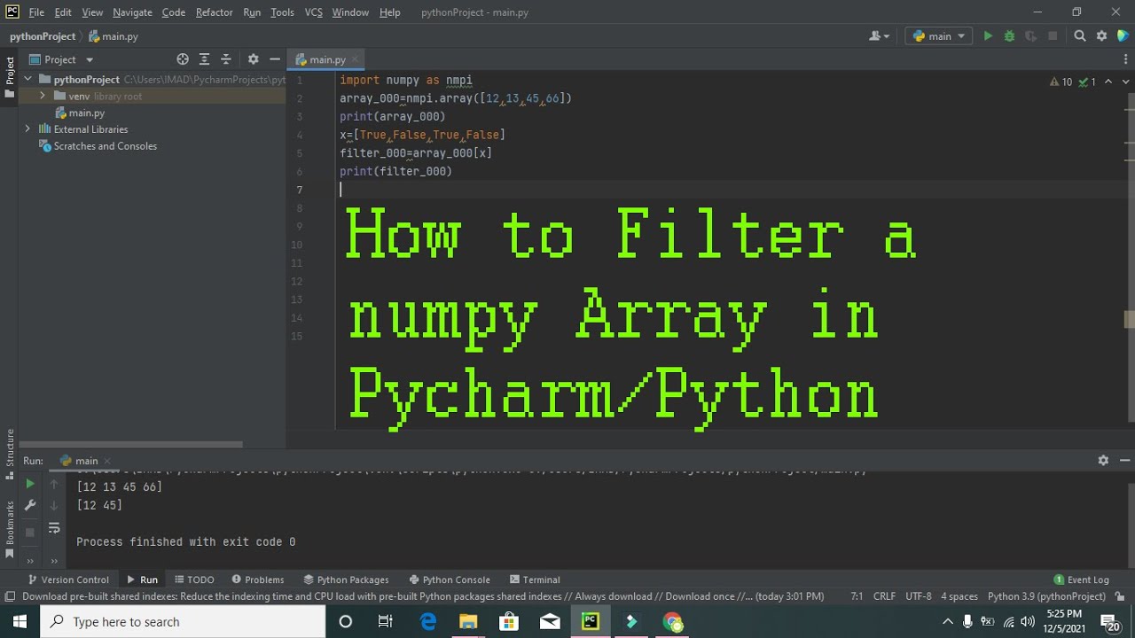 how to filter a numpy array in pycharm/python