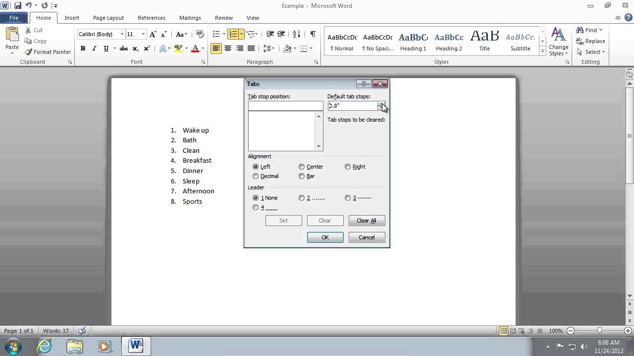 How to set Tabs in Word