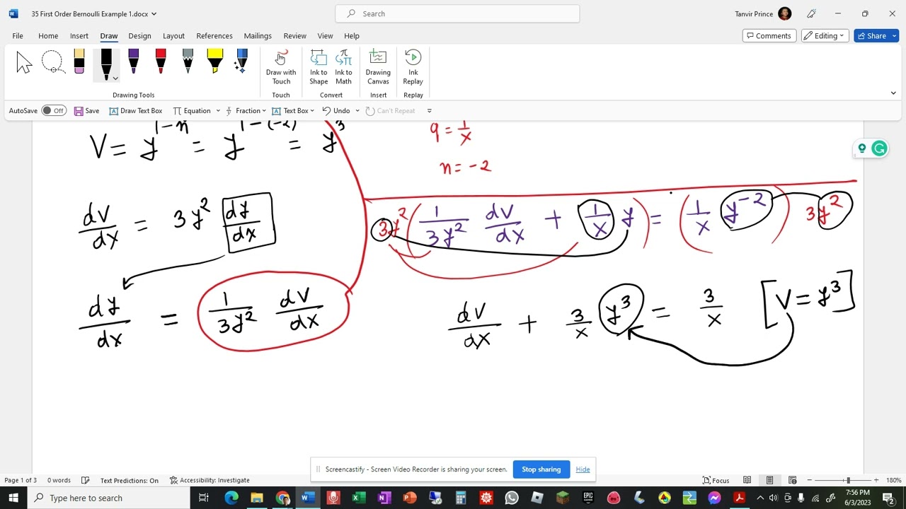 35 Bernoulli First Order Differential Equations | Example 1