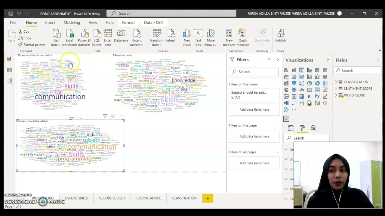 Sentiment analysis presentation (sentiment score, classification and word cloud)