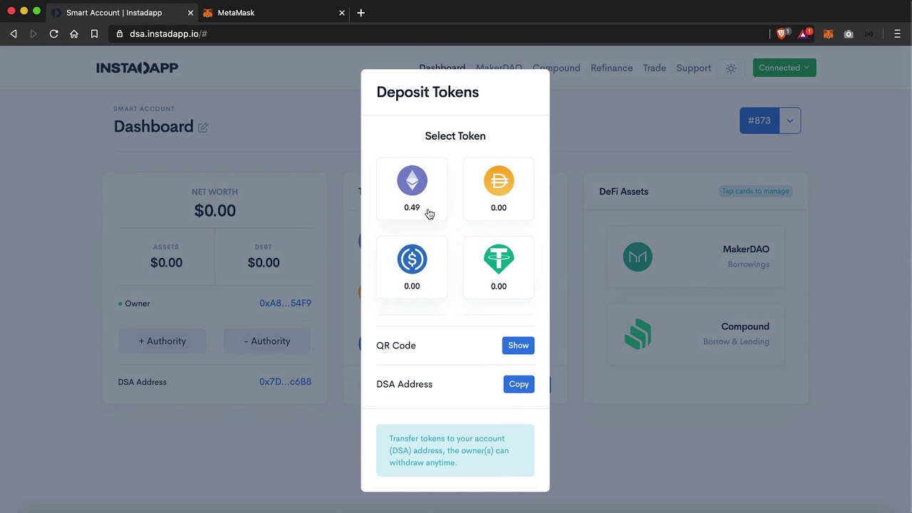 How to get started on Instadapps DSA Dashboard