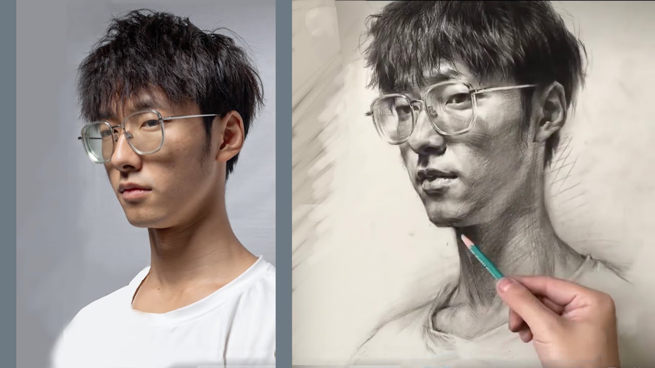 Portrait Drawing with Graphite pencil   Timelapse