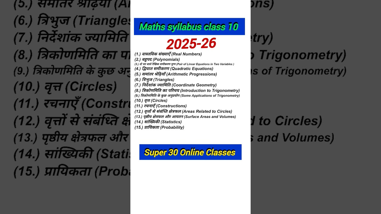 Class 10th Math 2025-26 full syllabus for ncert based।। class 10th maths syllabus