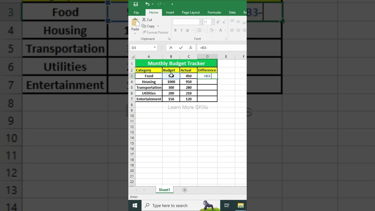 How to Calculate a Monthly Budget Tracker in Excel and Subtract Expenses | Easy Step-by-Step Guide