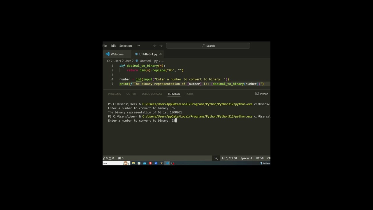 Convert Decimal to Binary in Seconds with Python! 🐍 #Shorts