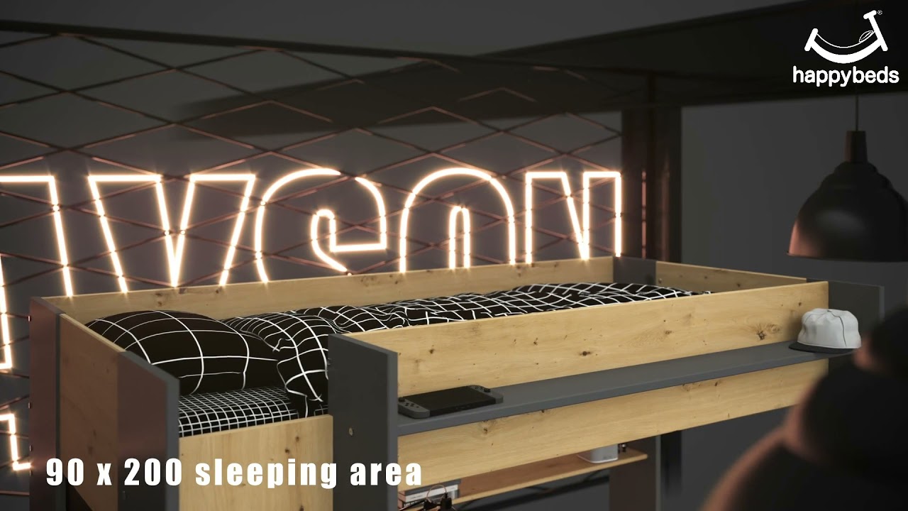 Grayson Grey and Oak High Sleeper Frame  - EU Single | Happy Beds