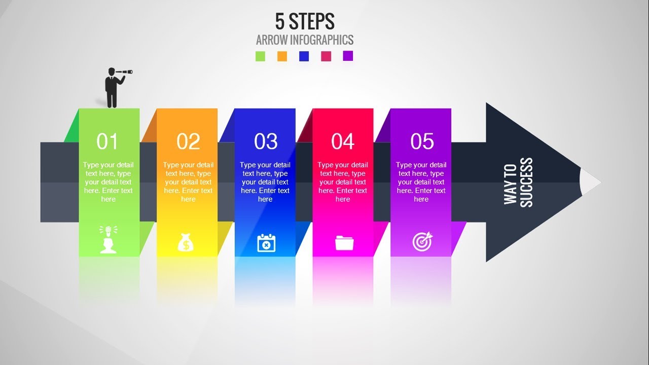 5 Steps Arrow Infographics Template for PowerPoint | Timelines | Stages | Processes | animation